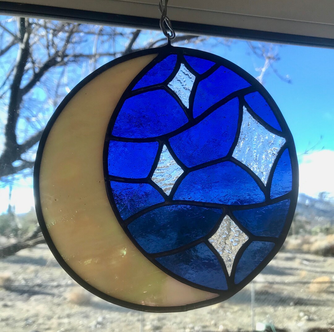 Celestial Scene, Moon and Stars Stained Glass Sun Catcher Window ...