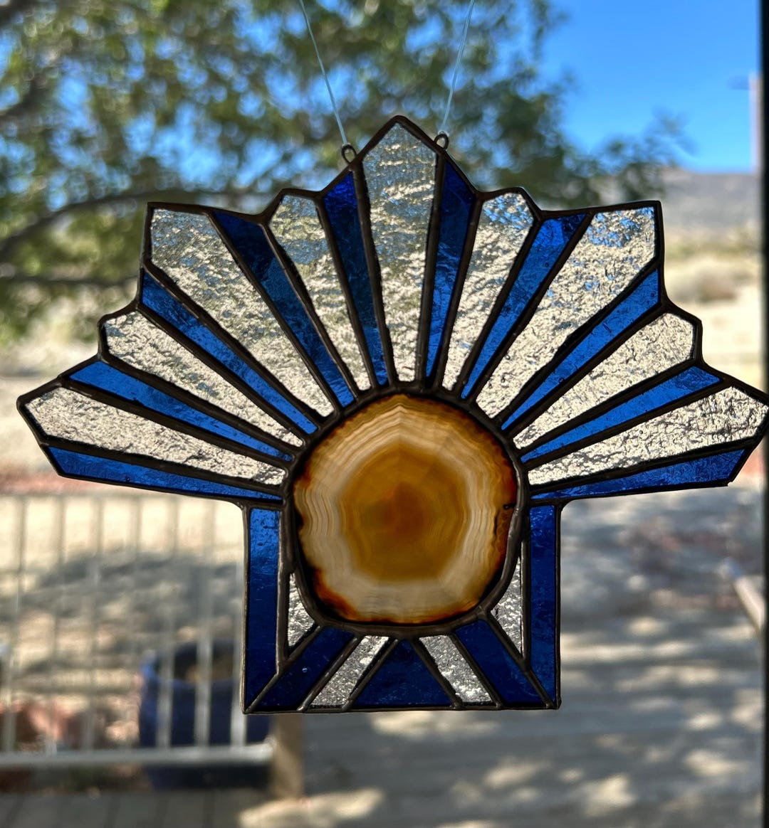 Art Deco Style Stained Glass Sun Catcher With Agate - Etsy
