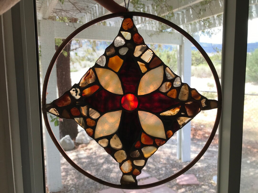 Gothic Floral, Boho Colors, Stained Glass Panel With Polished Geodes ...