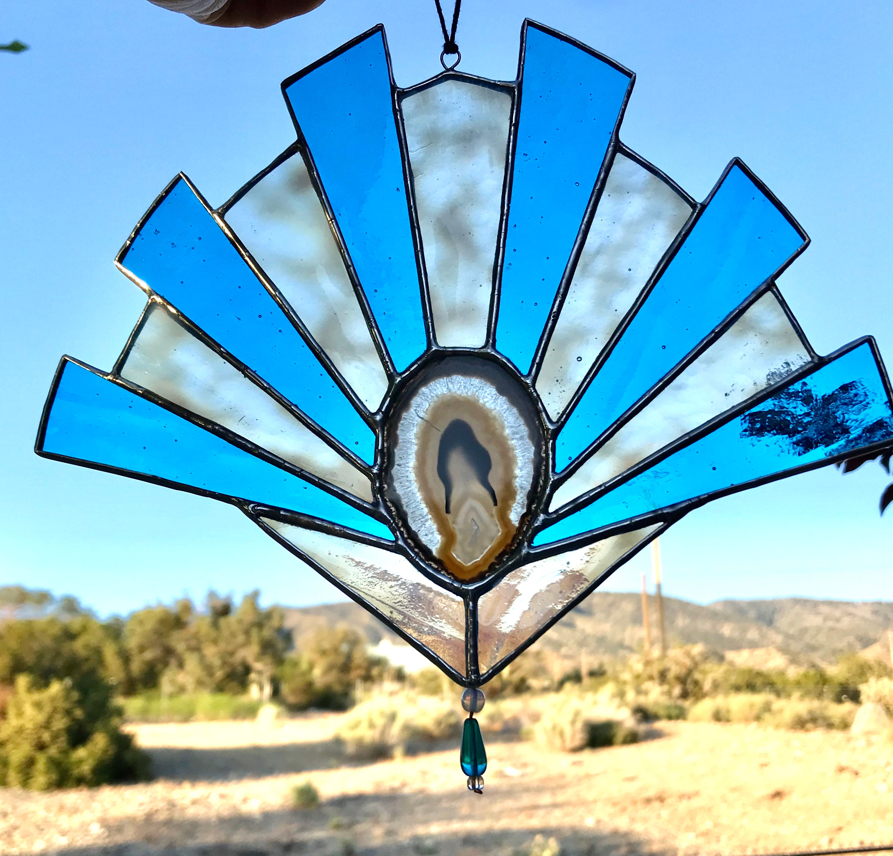 Art Deco Style Stained Glass Sun Catcher With Geode - Etsy