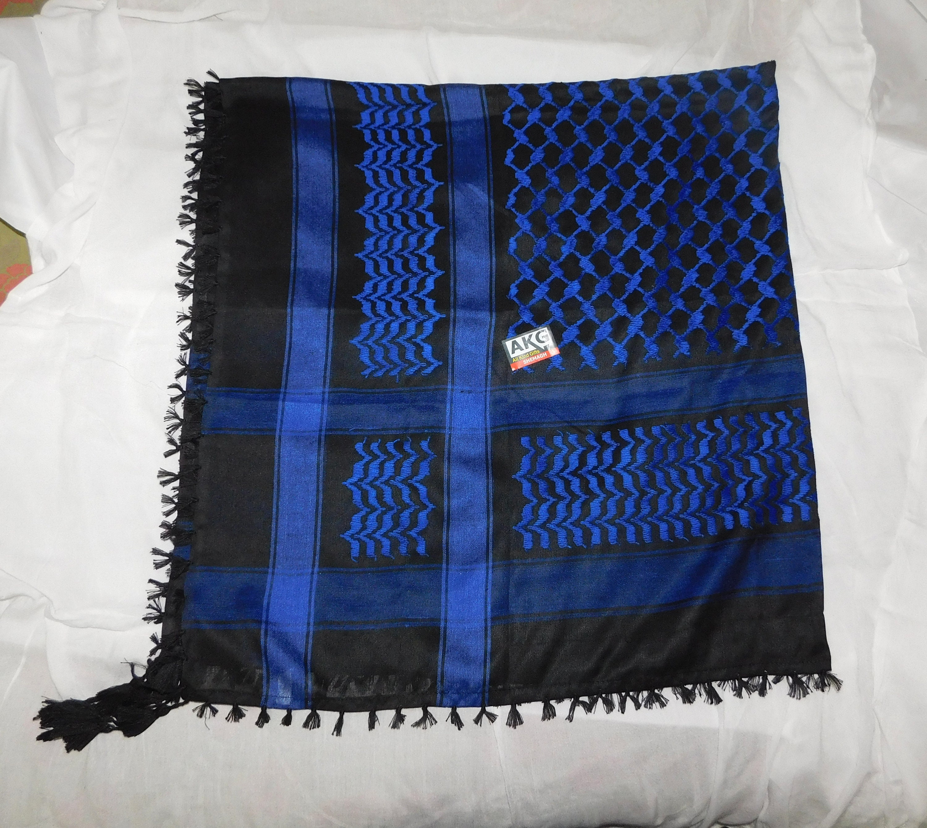 Hirbawi Shemagh Keffiyeh Unisex Scarf, Palestine Blue Black Kuffiyeh ...