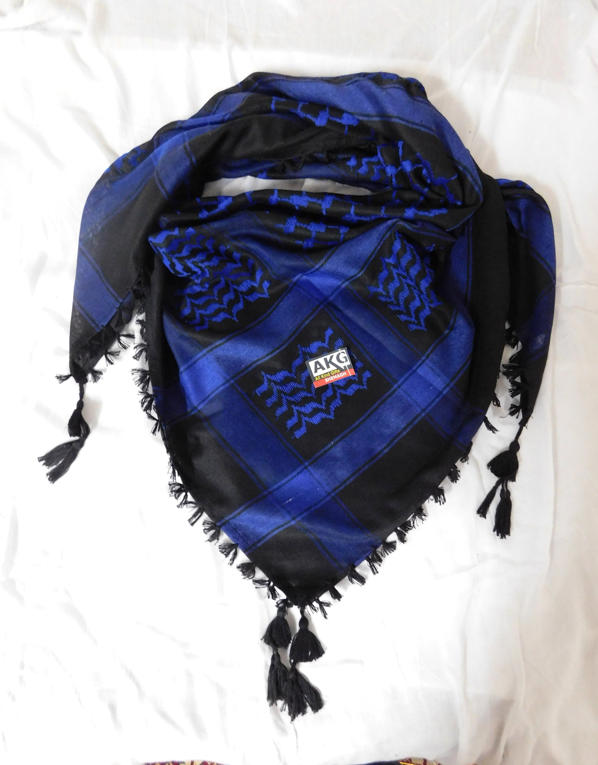 Hirbawi Shemagh Keffiyeh Unisex Scarf, Palestine Blue Black Kuffiyeh ...