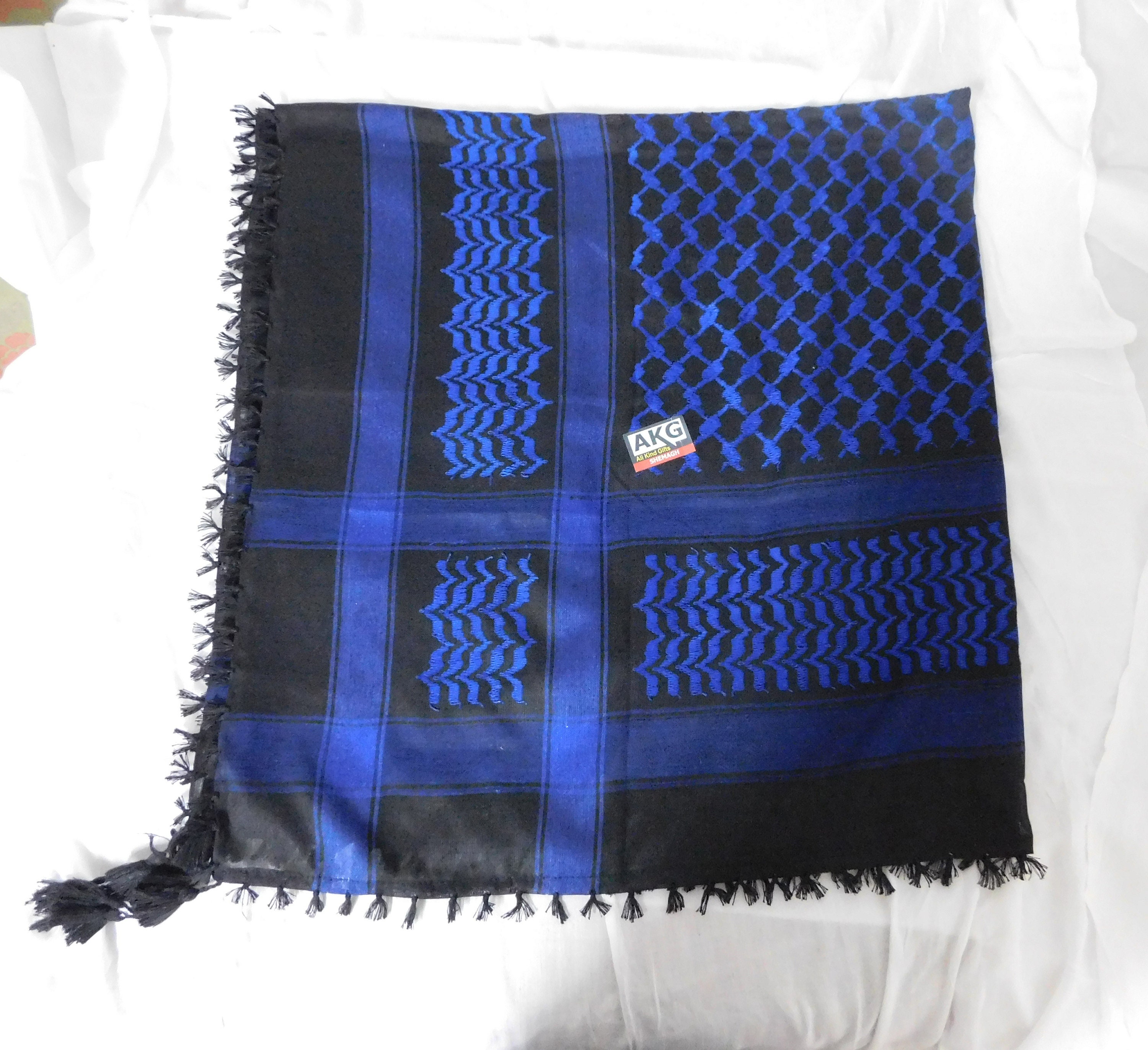 Hirbawi Shemagh Keffiyeh Unisex Scarf, Palestine Blue Black Kuffiyeh ...