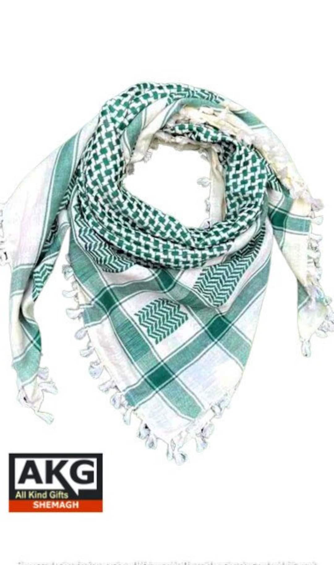 Palestinian Keffiyeh Shemagh Scarf, Green White Scarf Traditional ...