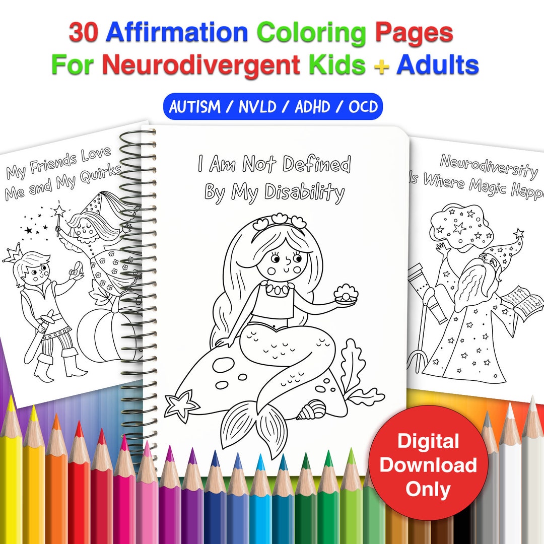 30 Affirmation Coloring Pages for Neurodivergent Kids and Adults Autism ...