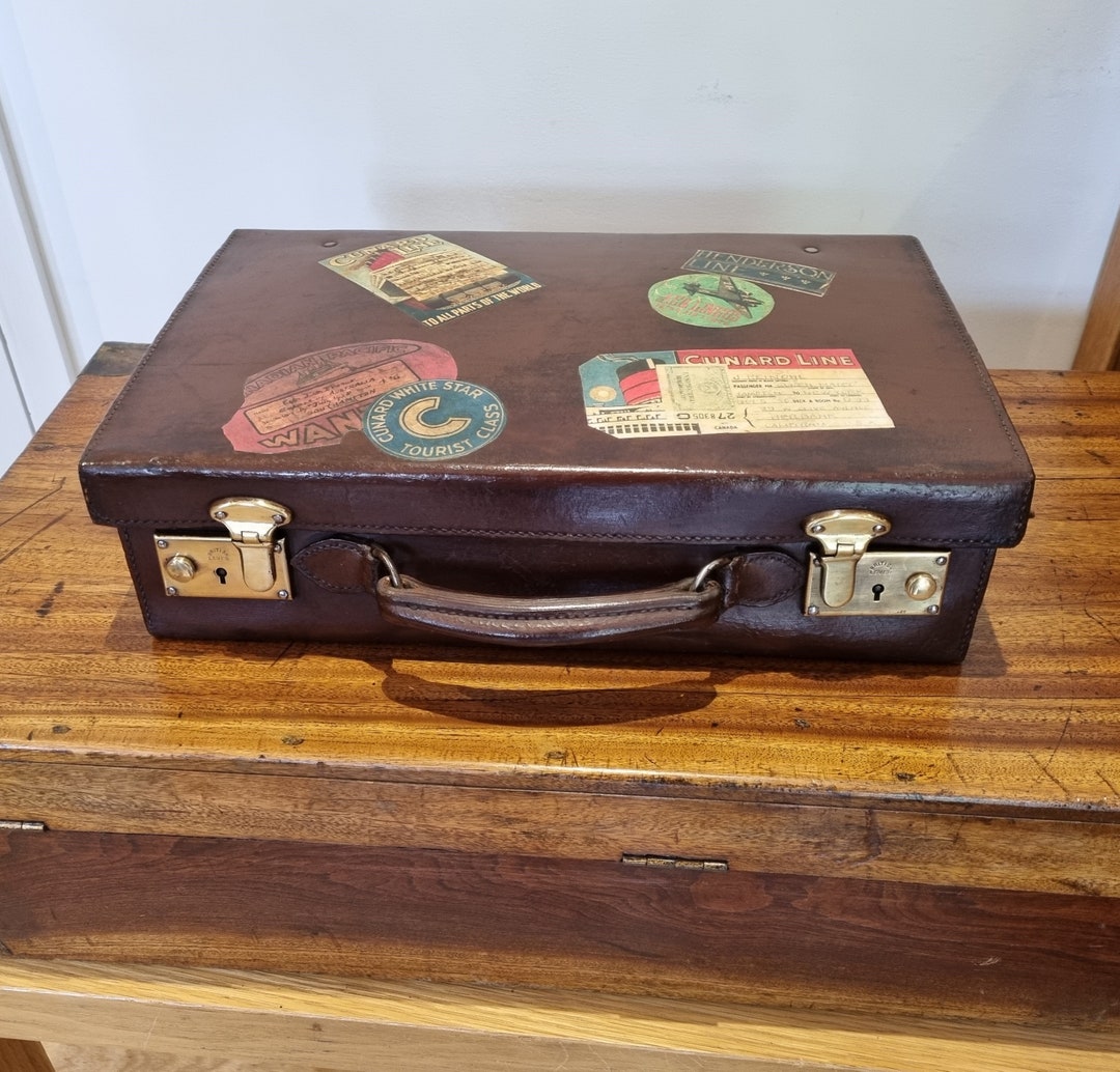 Vintage Leather Attache Case With Vintage Luggage Labels 16 Wide - Etsy