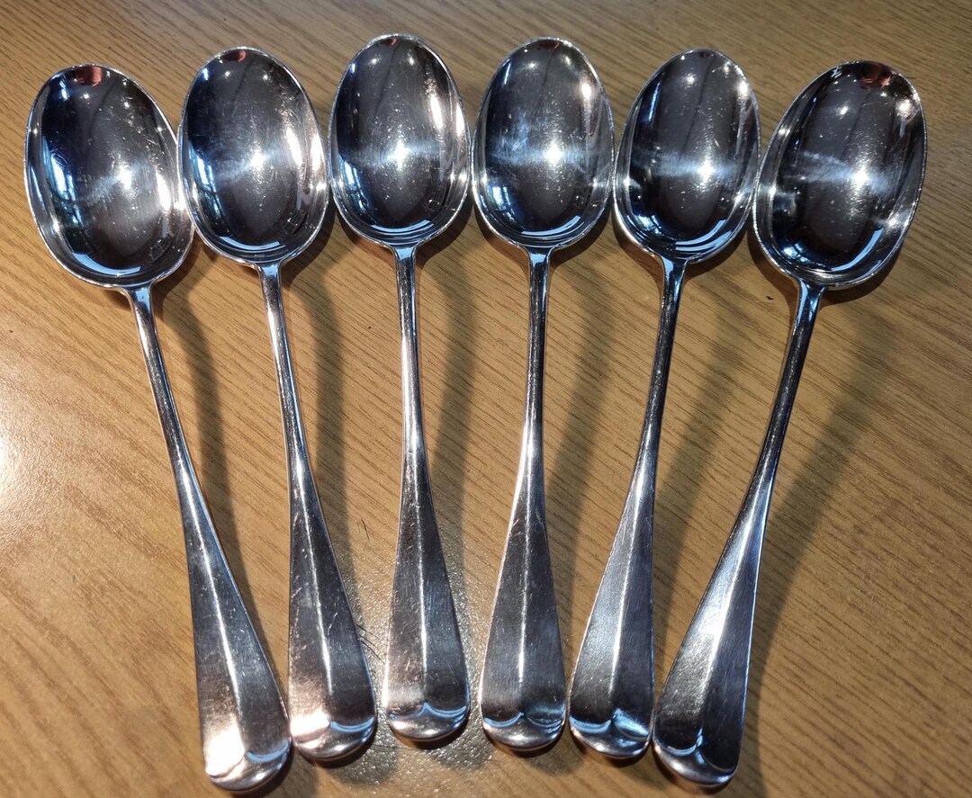 Set 6 Antique Silver Table Spoons Rat Tail Pattern by John Round & Sons ...