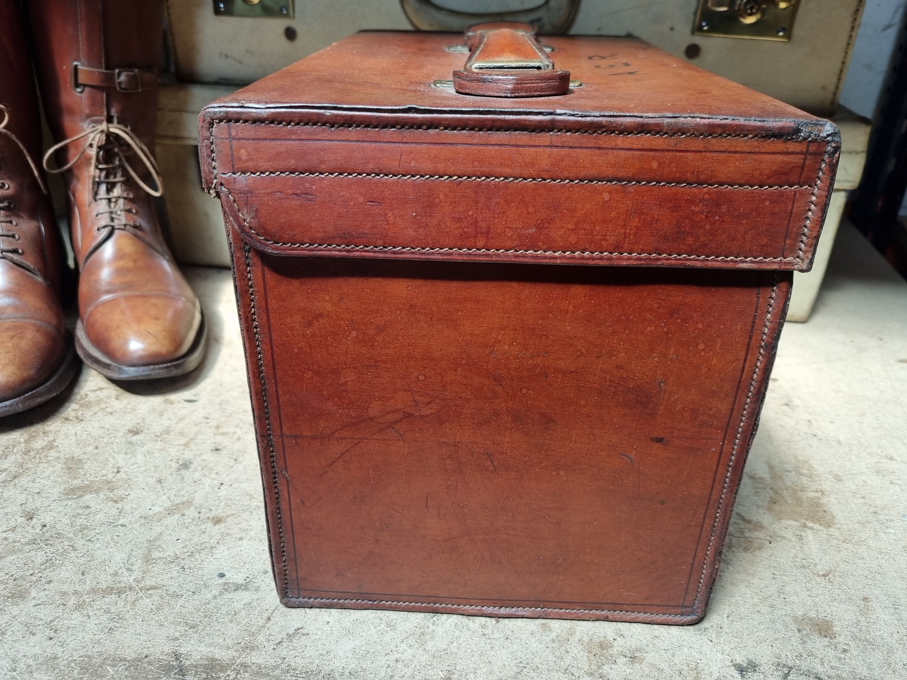 Antique Brown Leather Hat Box in Beautiful Condition by Scott & Co Bond ...