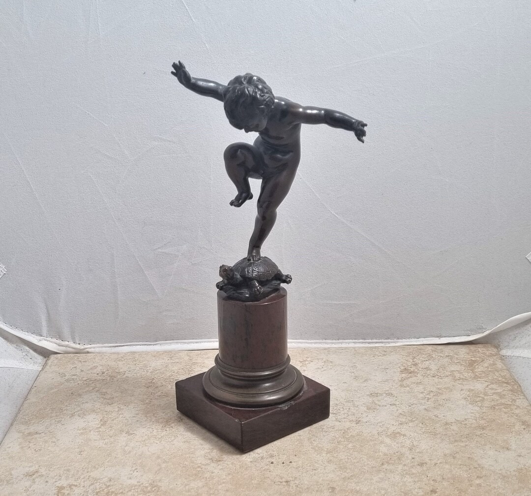 Bronze Statue of Boy Standing on Tortoise by Otto Geyer C 1880 - Etsy