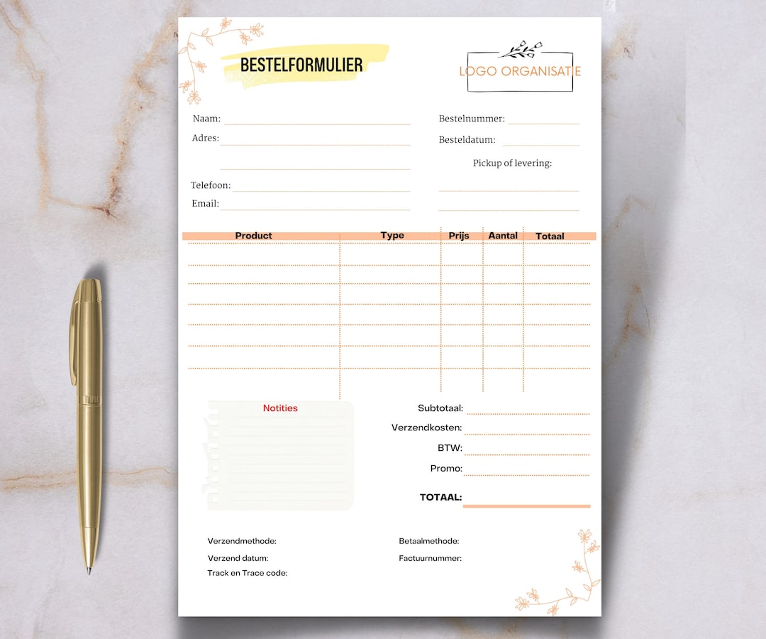 Bestelformulier Sjabloon Order Form Editable Order Form - Etsy