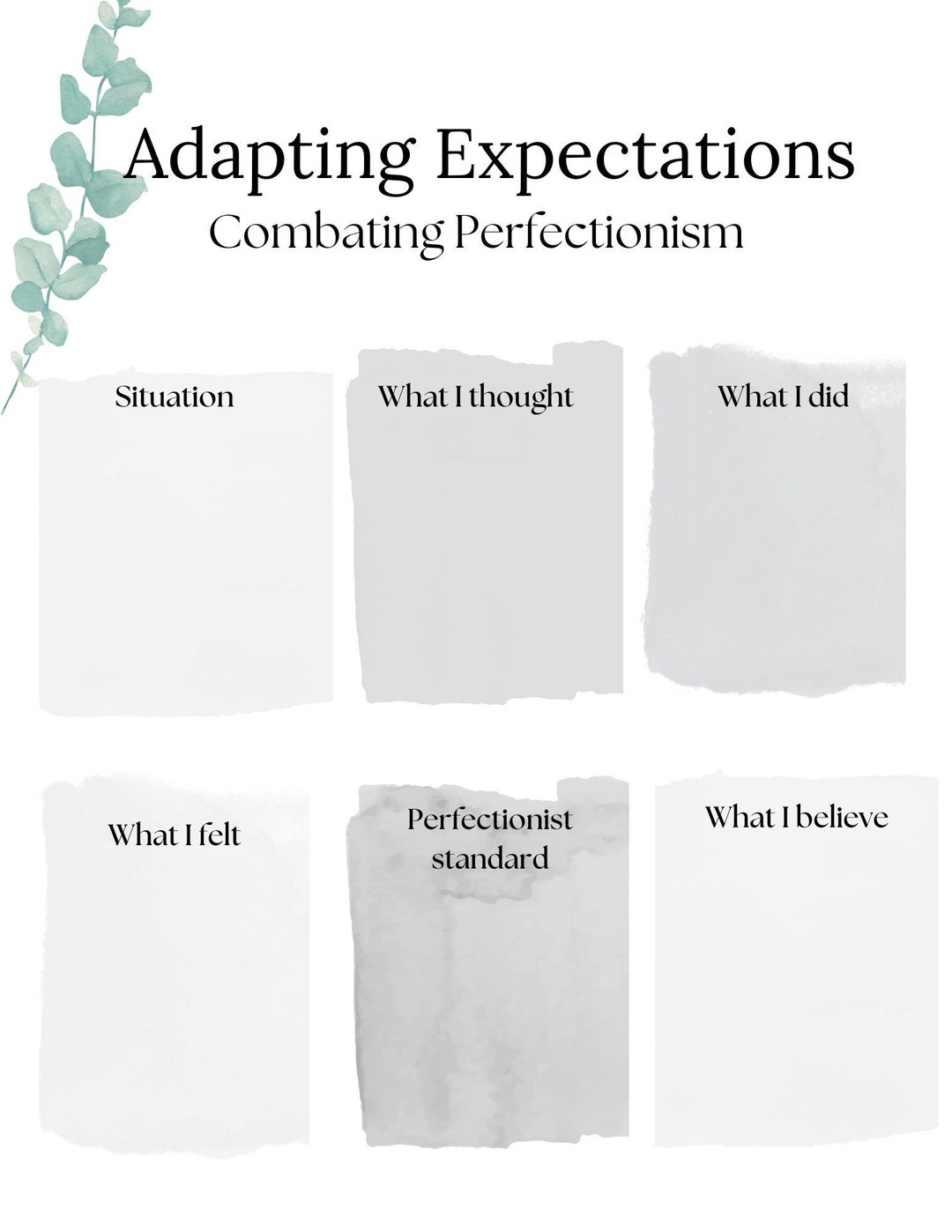 Adapting Expectations- Perfectionism Worksheet Simple - Etsy