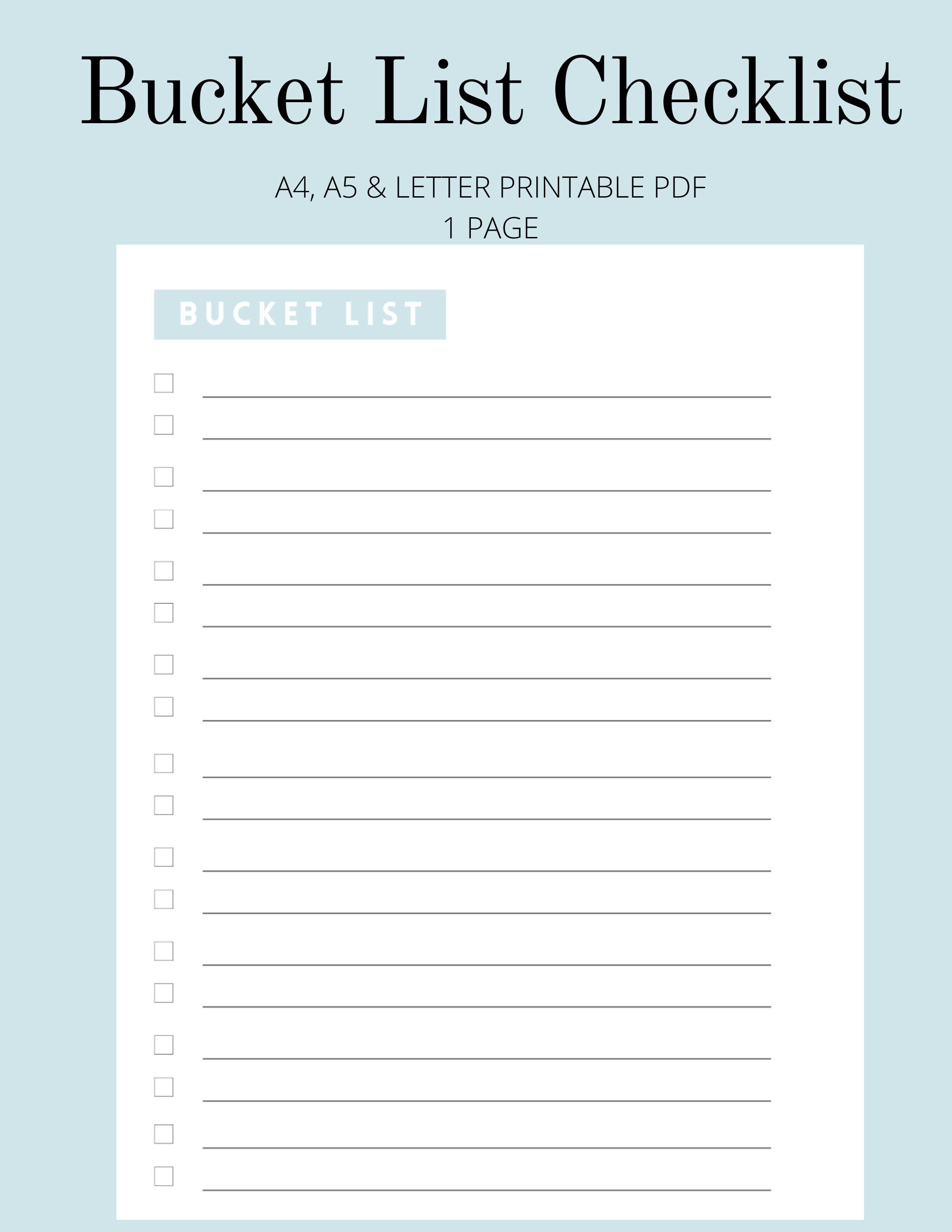 Bucket List Pdf