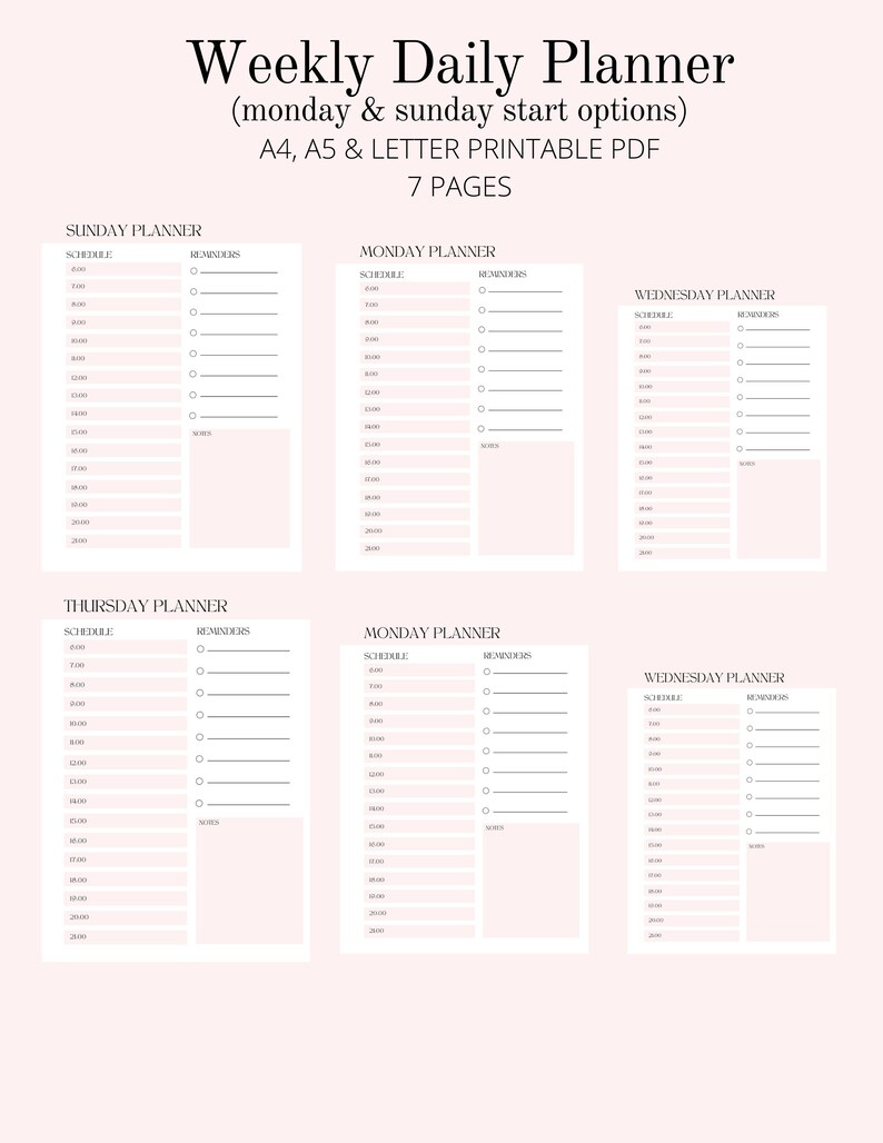 PRINTABLE Weekly Planner & Schedule, Pink to Do List, Work Productivity ...