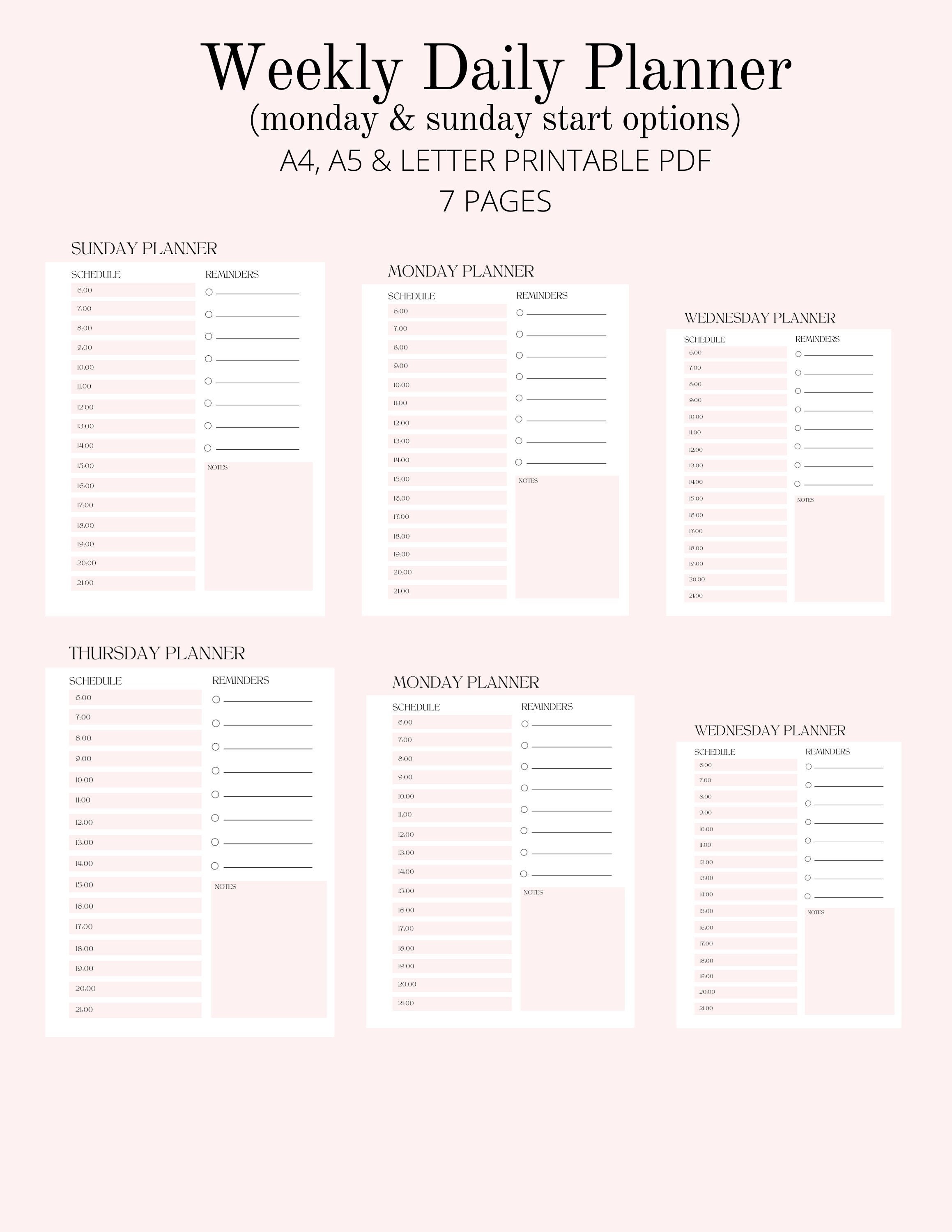 PRINTABLE Weekly Planner & Schedule, Pink to Do List, Work Productivity ...