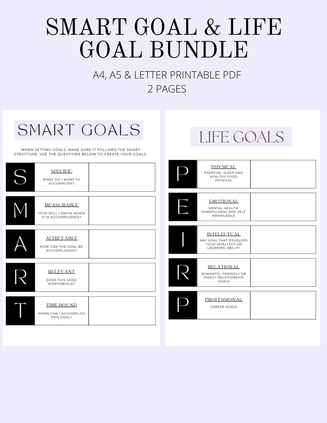 PRINTABLE Purple Life Goal Worksheet SMART Goal Tracker A4 / - Etsy UK