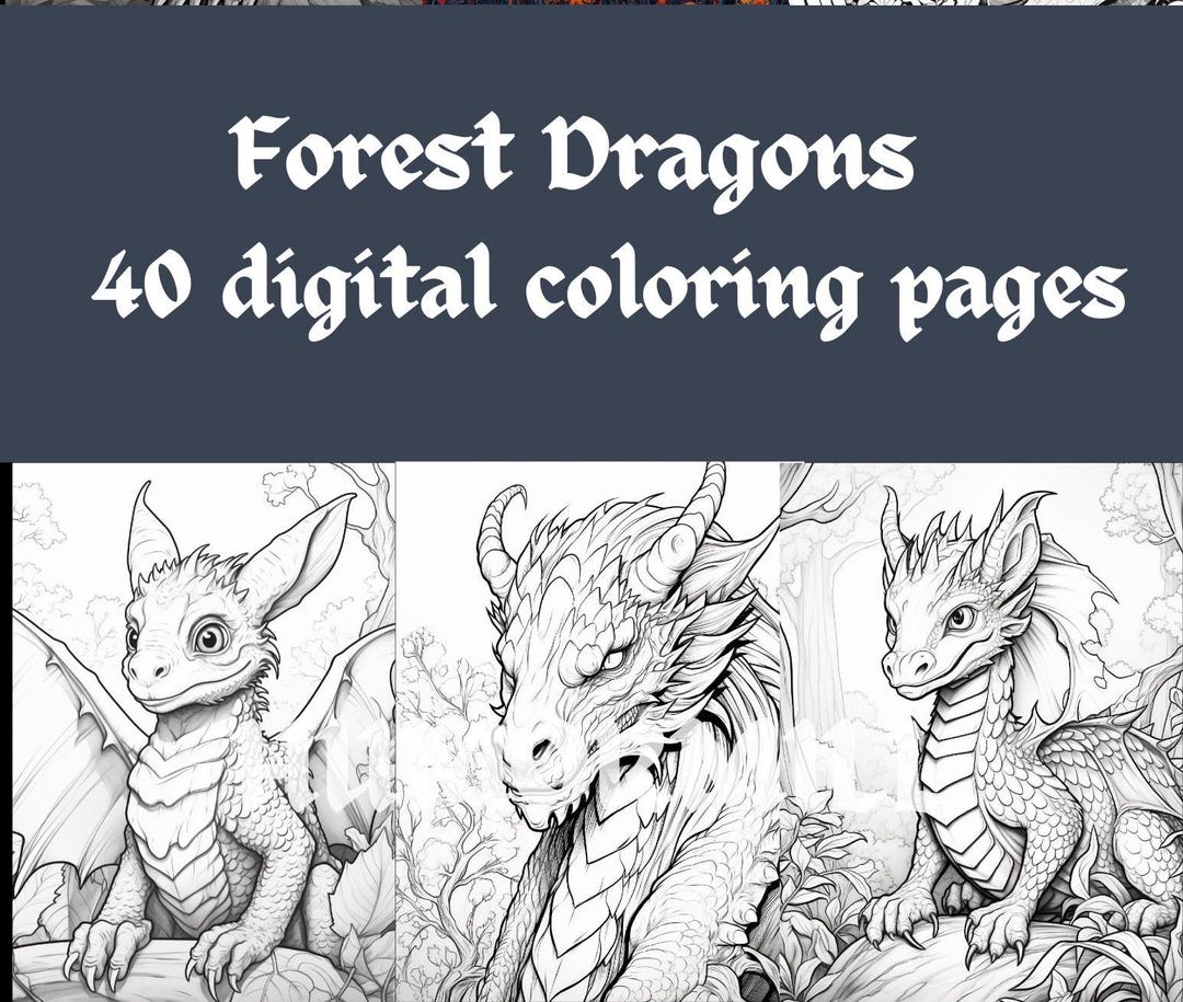 Forest Dragons Coloring Pages: 40 Fantasy Grayscale Illustrations ...