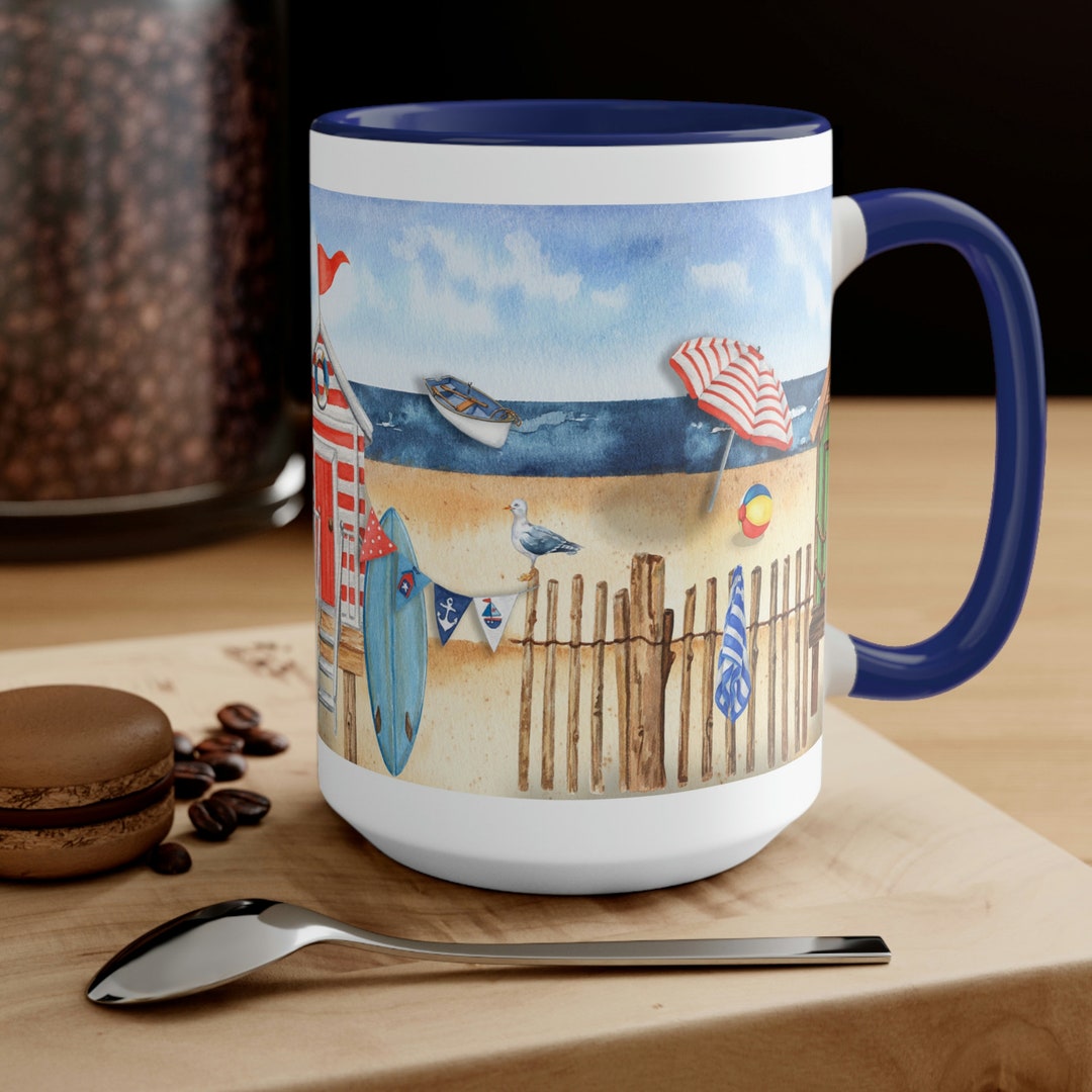 Ocean Beach Scene Coffee Mug, Nautical Gift, Vacation House, Beach ...