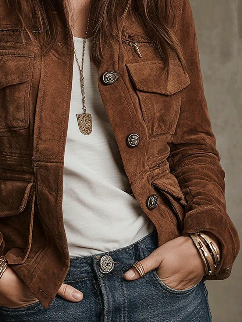 Classic Utility Style Genuine Suede Jacket for Women, Casual & Boho ...