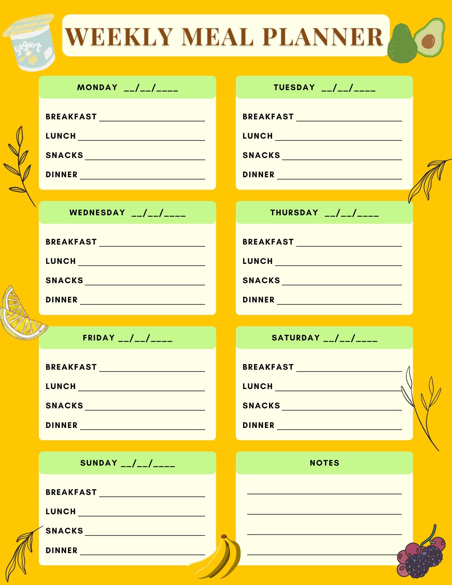 Daily Meal Planner - Printable/downloadable - Etsy