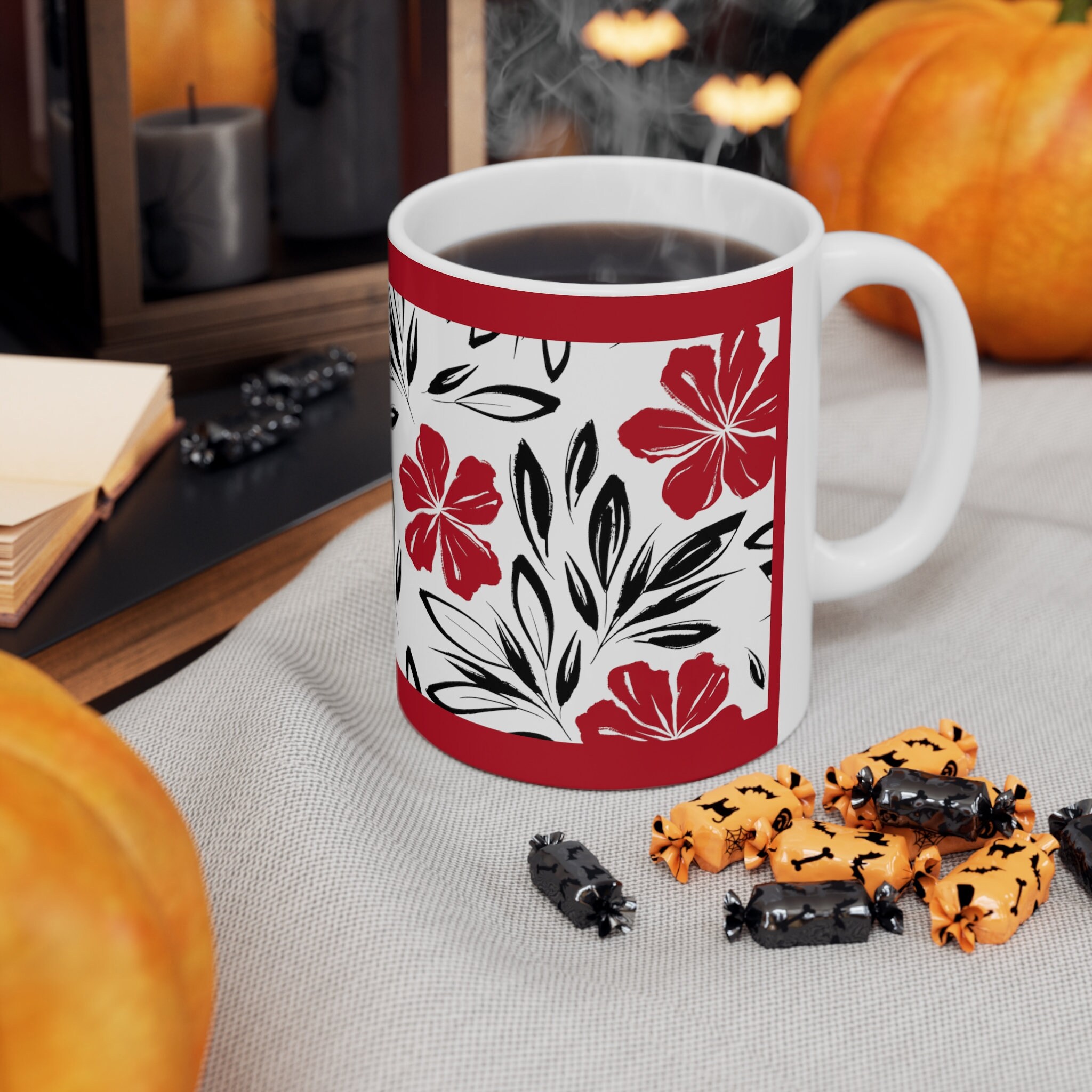 Elegant Mug Adorned With Vibrant, Stunning Floral Designs.a Perfect ...