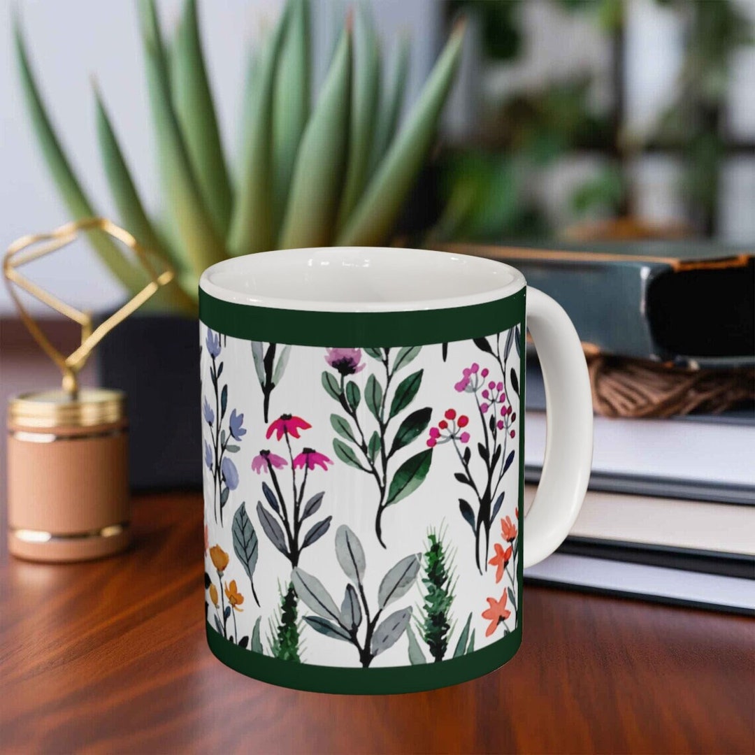 Elegant Mug Adorned With Vibrant, Stunning Floral Designs.a Perfect ...