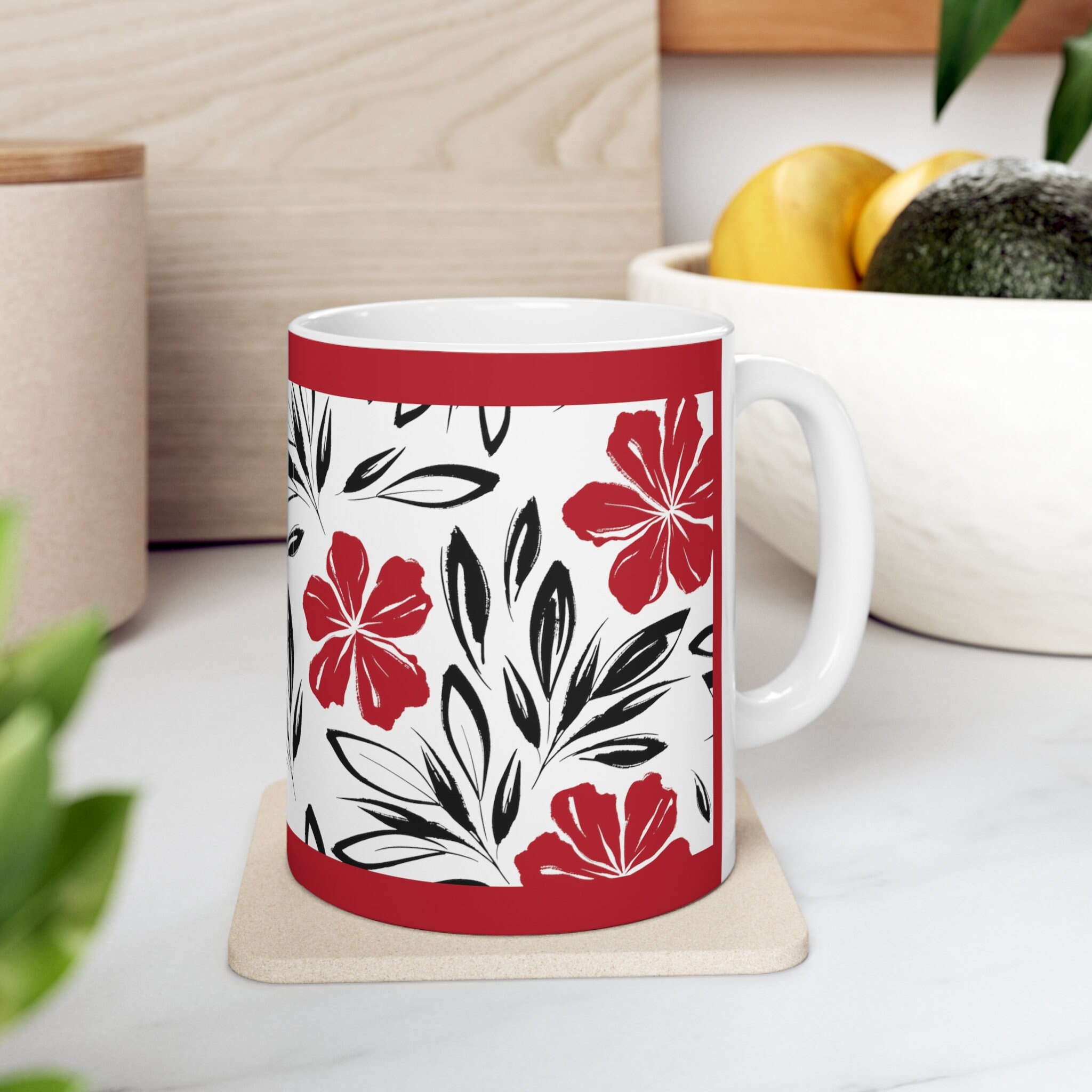 Elegant Mug Adorned With Vibrant, Stunning Floral Designs.a Perfect ...