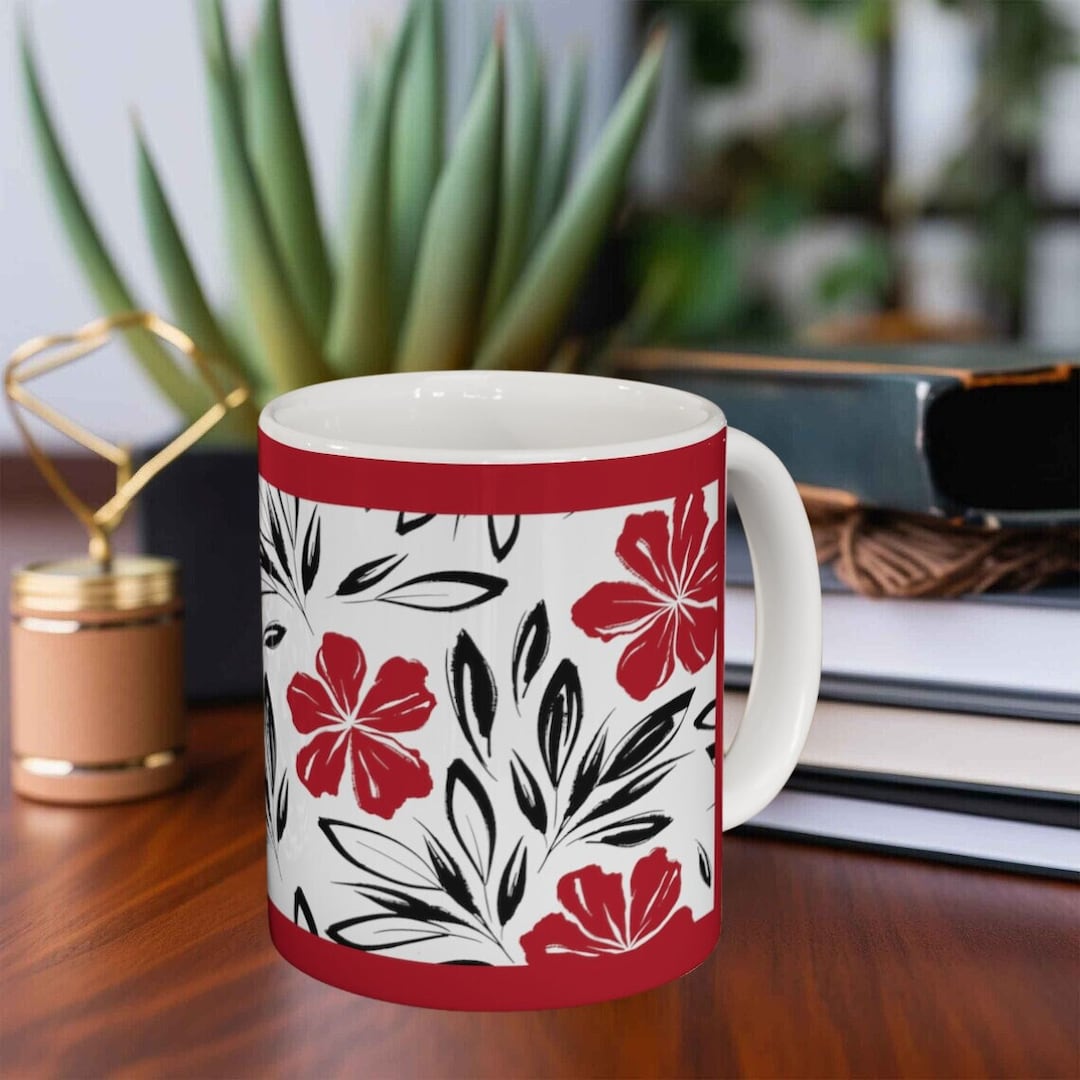 Elegant Mug Adorned With Vibrant, Stunning Floral Designs.a Perfect ...