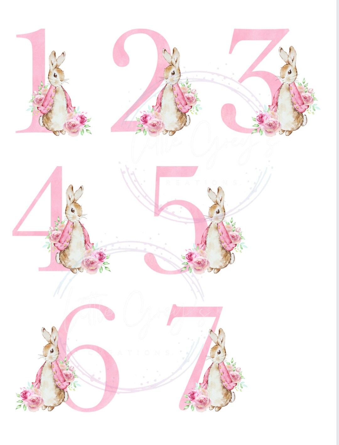 Pink Flopsy Bunny Numbers DIGITAL - Etsy