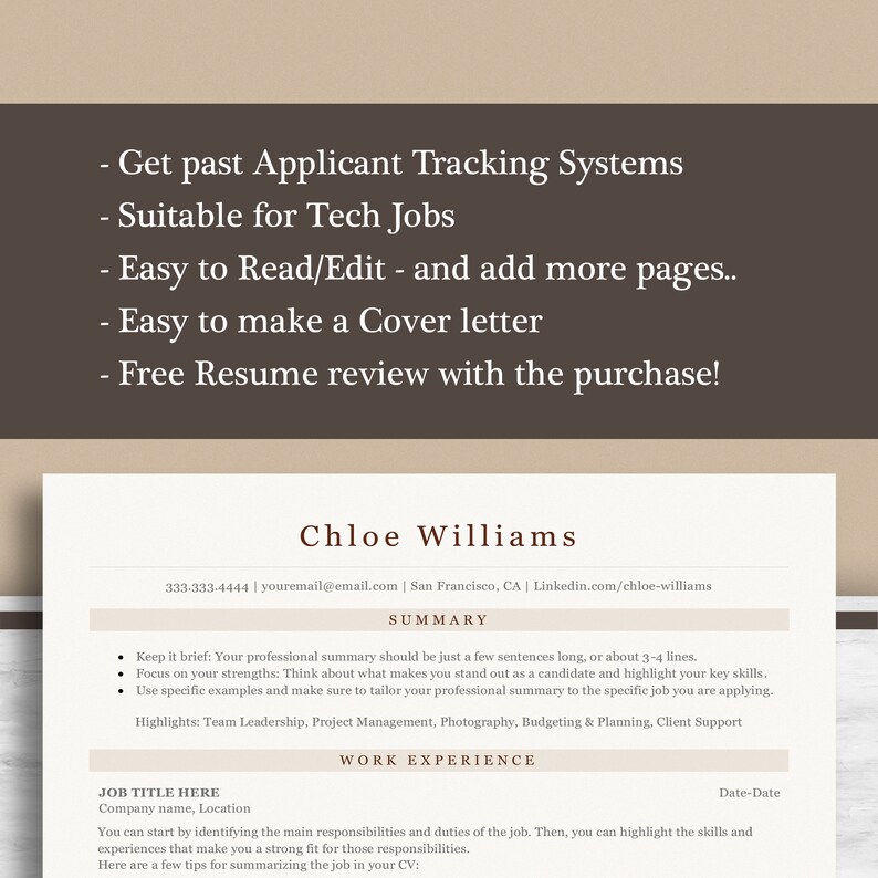 Plantilla de CV ATS, Word, CV compatible con ATS, CV técnico, diseño ...