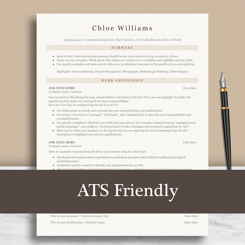 ATS Resume Template, Word, ATS Compatible Resume, Tech Resume, Simple ...