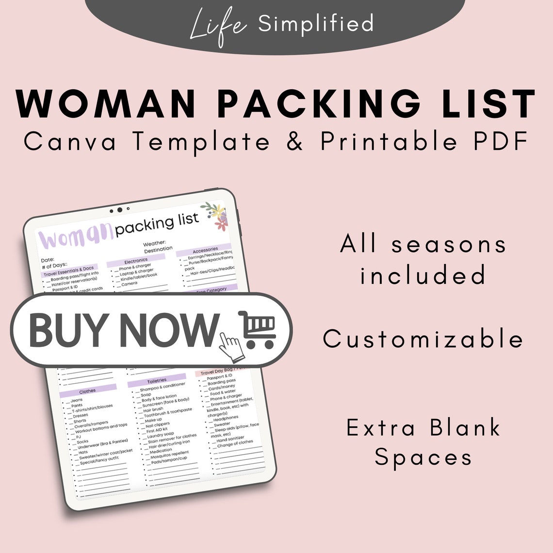 Women Packing List Template, Women Travel Packing List, Women Packing ...