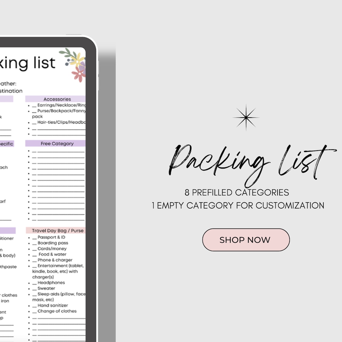 Women Packing List Template, Women Travel Packing List, Women Packing ...
