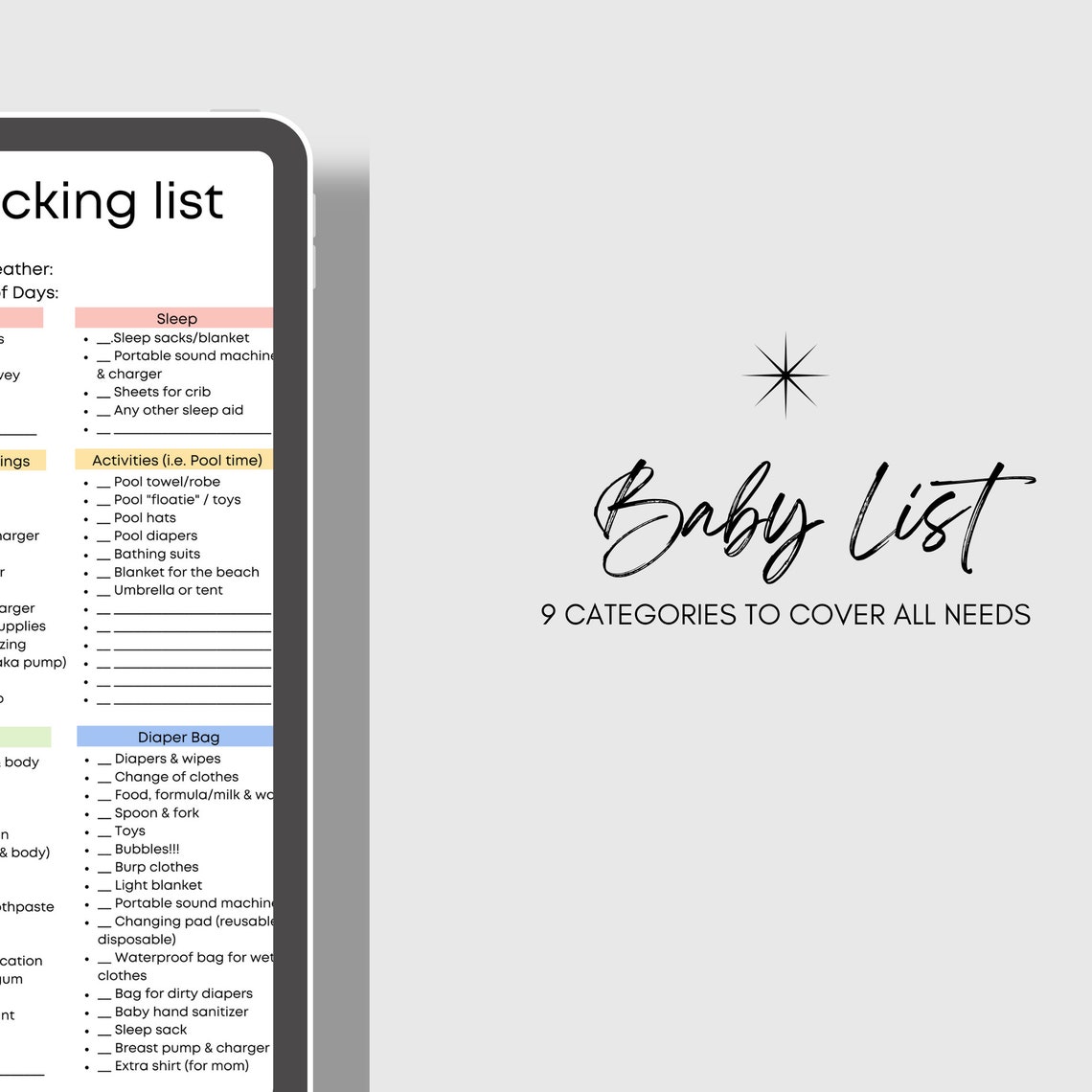 Mom & Baby Packing List Template, Women Travel Packing List, Baby ...
