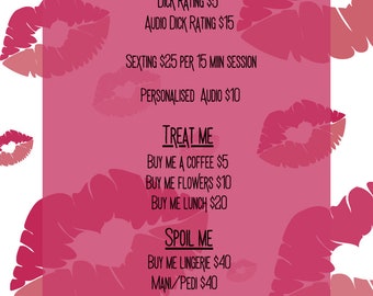 Cam Girl Tip Menu - Etsy