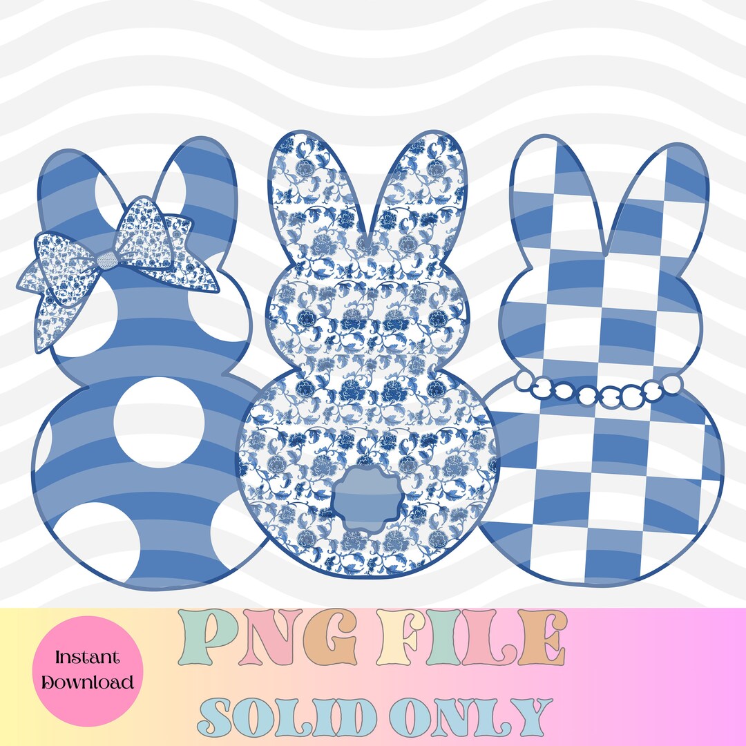 Blue Chinoiserie Easter Bunny PNG, Easter Bunny Peeps, DTF Designs ...