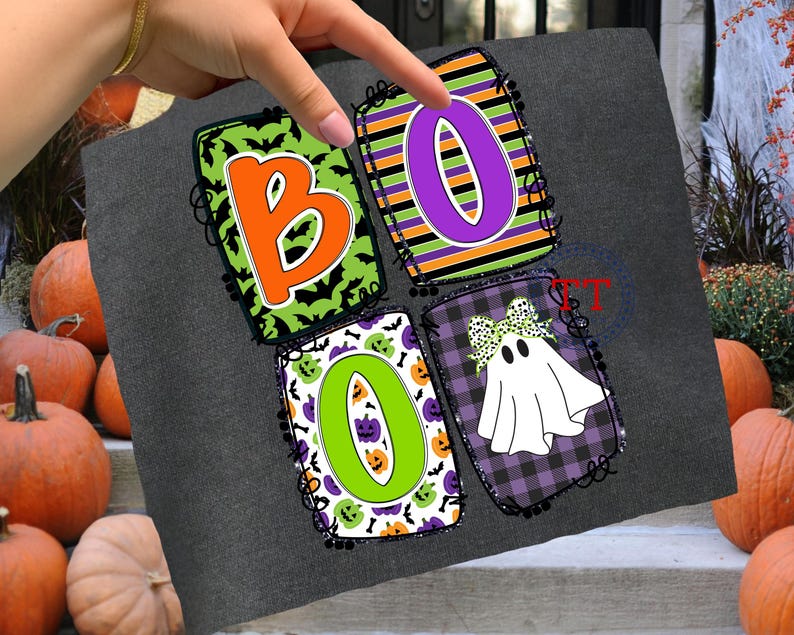 Boo Halloween Doodle Border Frame PNG, Four Square Png, Retro Ghost ...