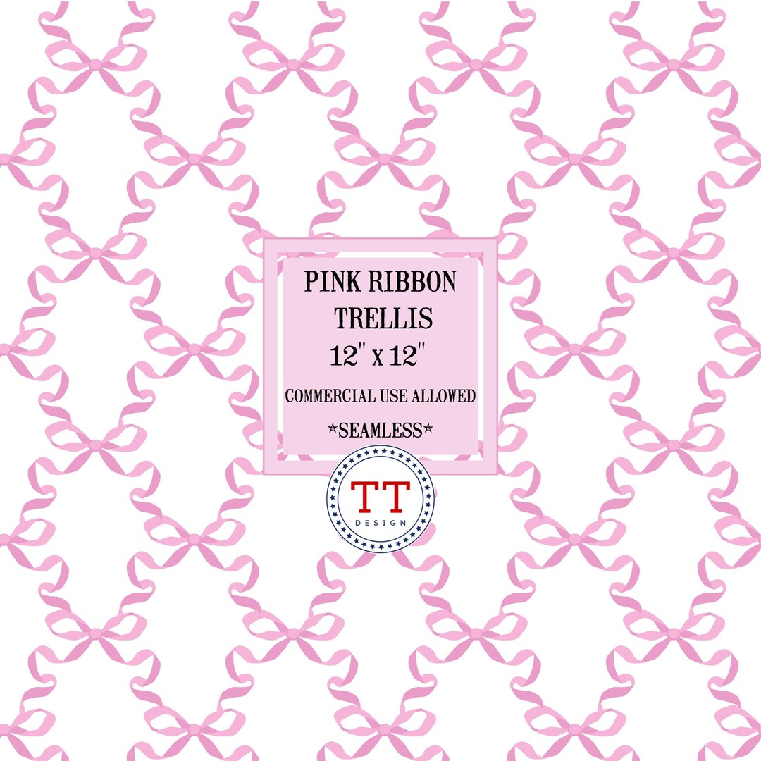 Pink Ribbon Trellis Watercolor Girls Seamless Pink Bow Pattern Paper ...
