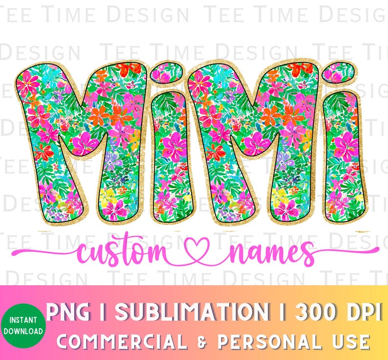 Custom Mimi Floral PNG: Preppy Gold Glitter Design (digital Download - Etsy