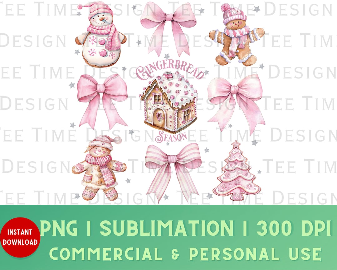 Coquette Christmas PNG, Gingerbread PNG, Christmas Bows Png, Pink ...