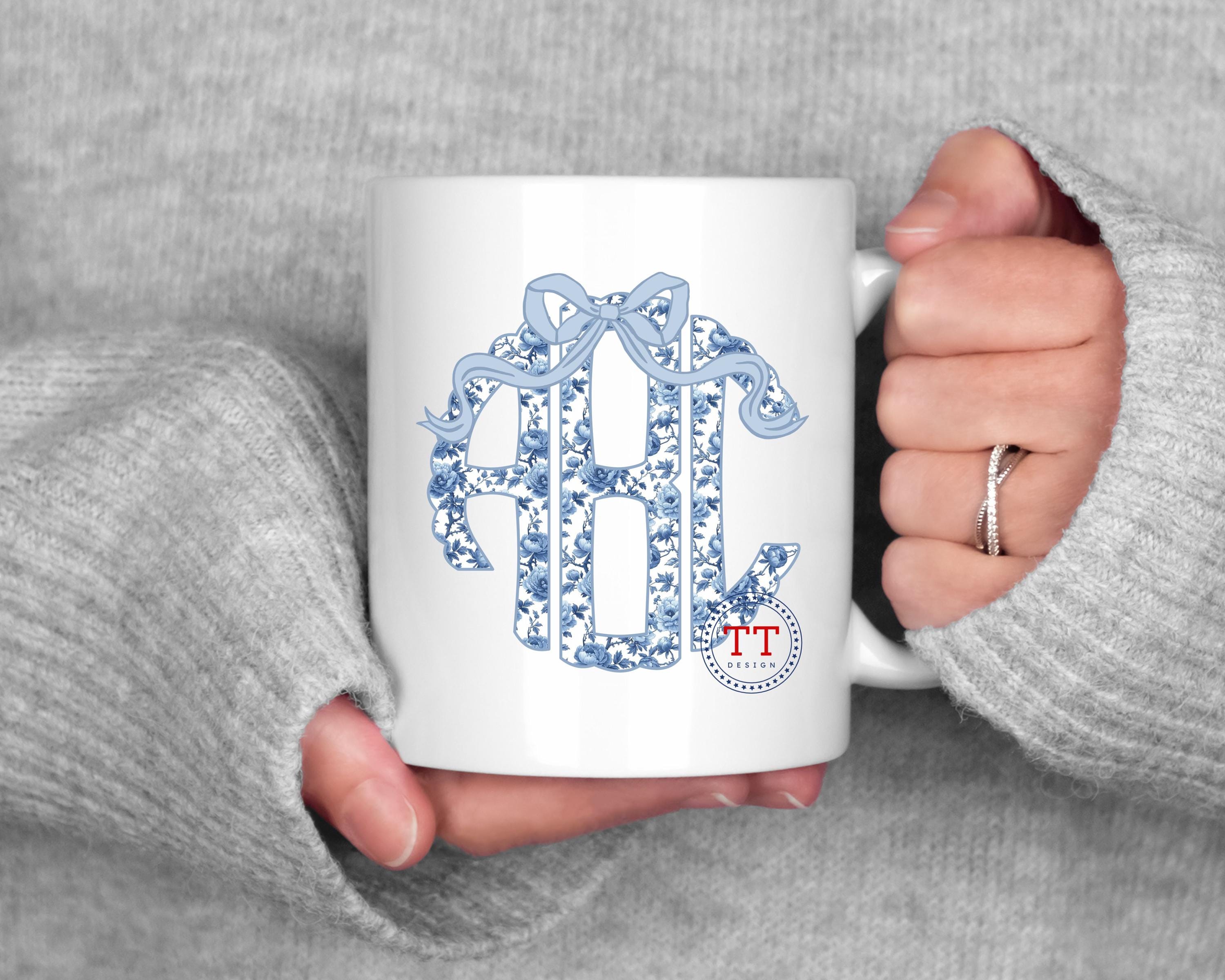 Full Alphabet Blue and White Chinoiserie Monogram Scalloped Edge ...