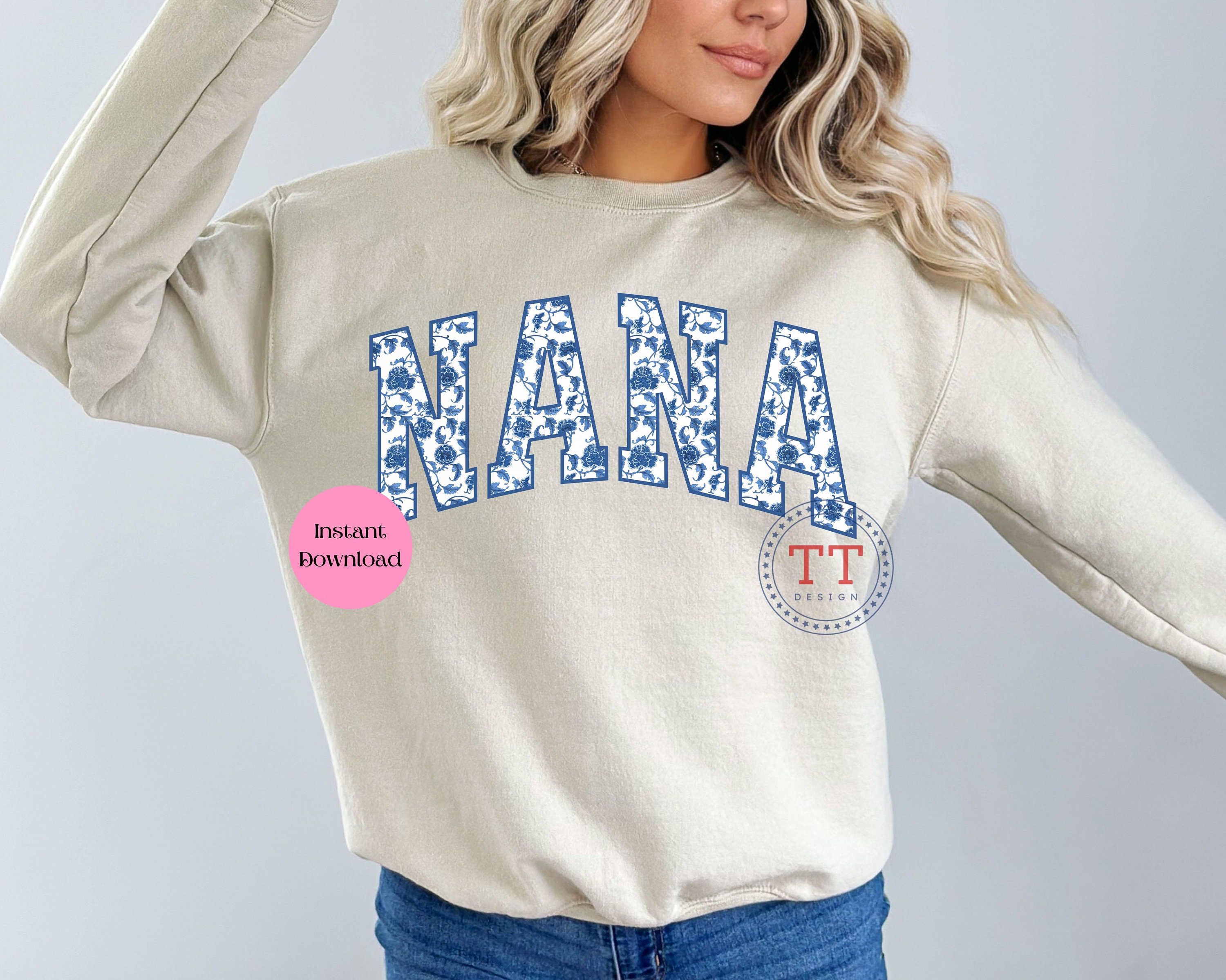 Nana Blue Chinoiserie PNG, Nana Sublimation Design, Preppy Chinoiserie ...