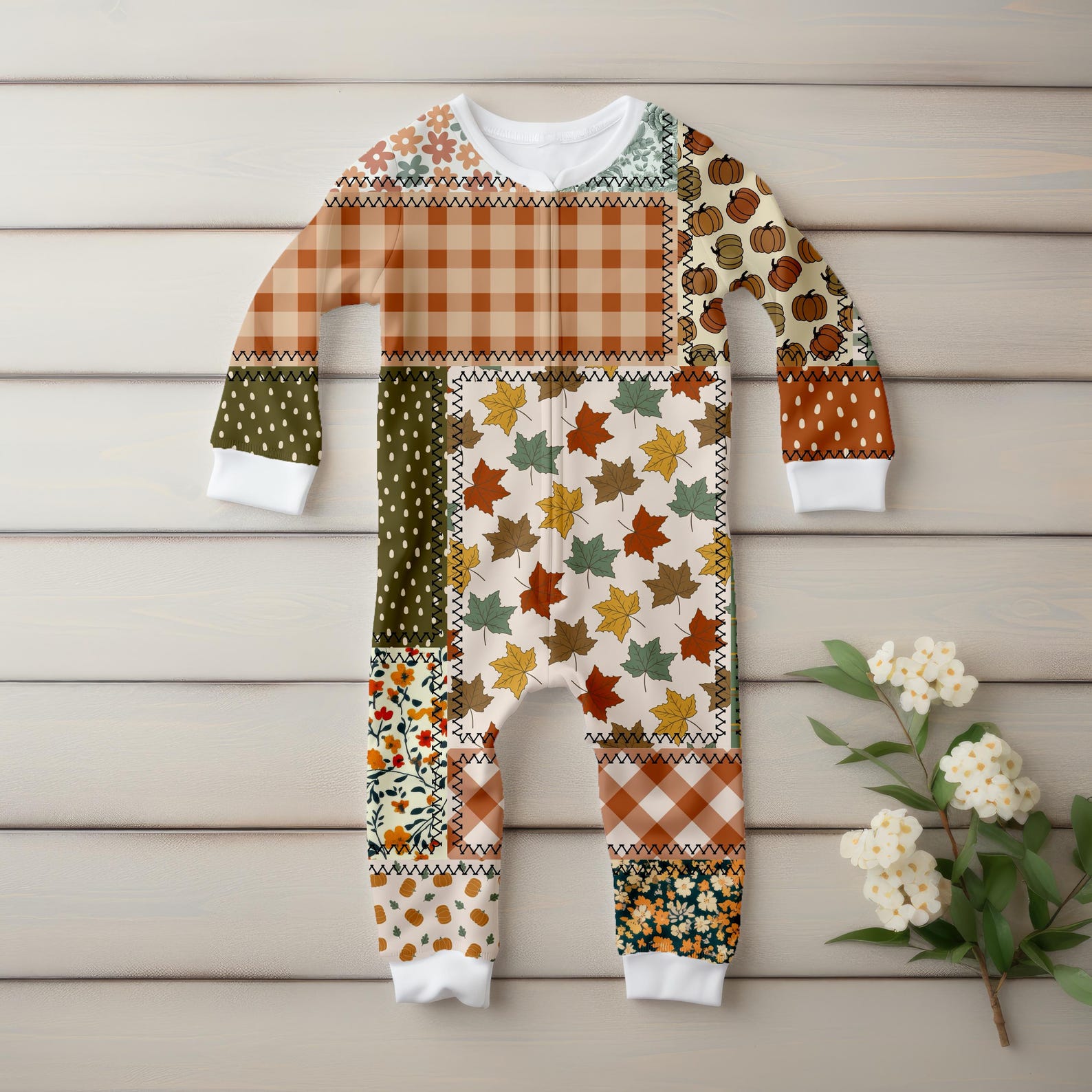 Fall Patchwork Seamless Pattern, Autumn Plaid, Pumpkins, Floral, Polka ...