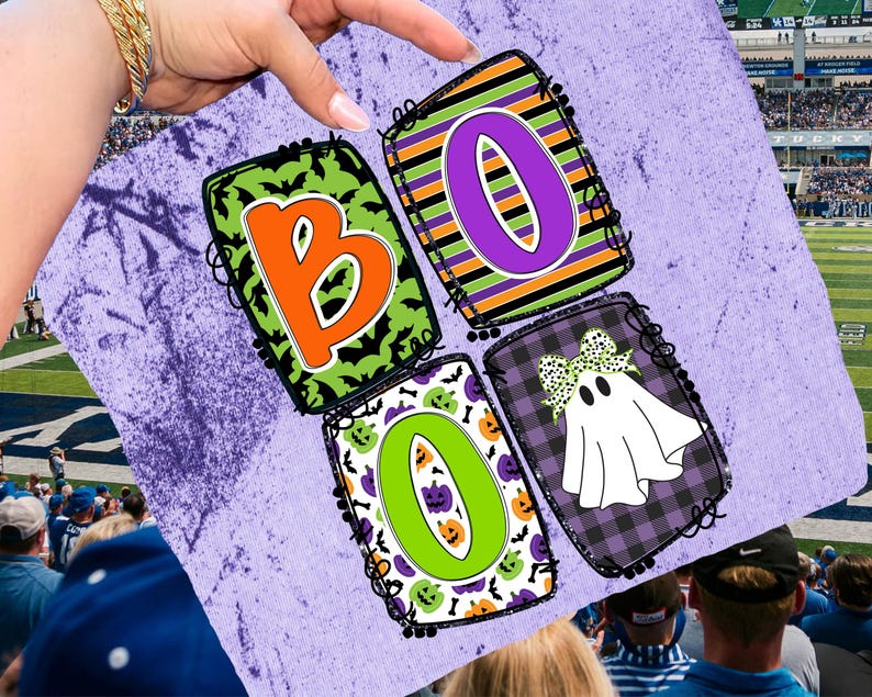 Boo Halloween Doodle Border Frame PNG, Four Square Png, Retro Ghost ...