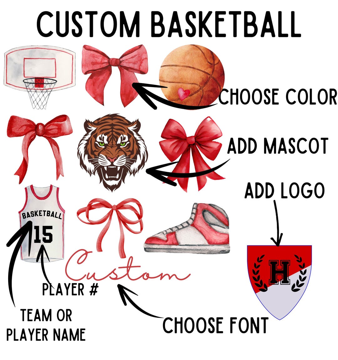 Custom Basketball PNG, College Png, Team Png, Coquette Bow, Preppy ...