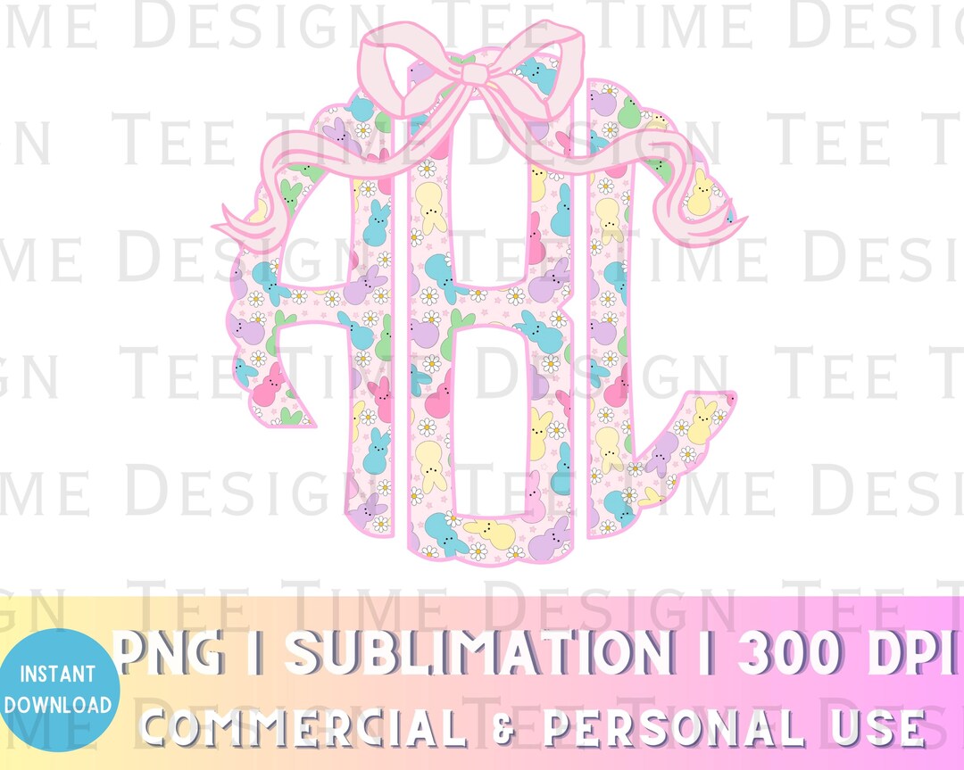 Custom Easter Peeps Print Scalloped Monogram PNG Preppy Grandmillenial ...