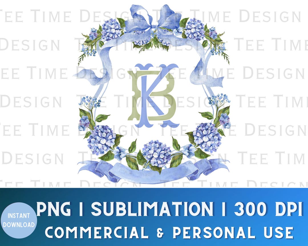 Custom Blue Floral Hydrangea Crest Grandmillennial Crest PNG Wedding ...