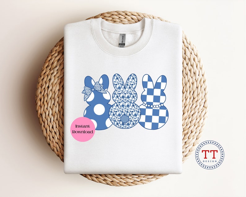 Blue Chinoiserie Easter Bunny PNG, Easter Bunny Peeps, DTF Designs ...