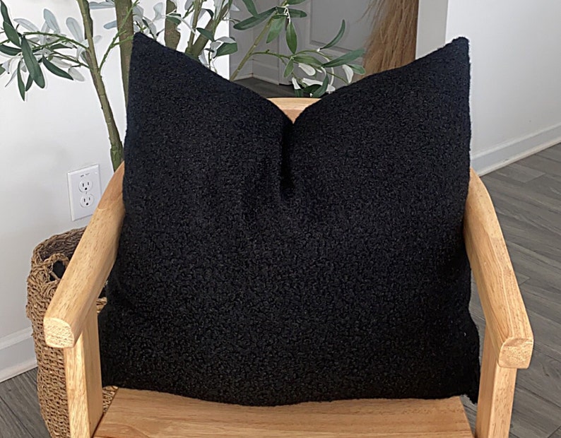 Black Boucle Pillow Covers ALL SIZES Throw Pillow Teddy - Etsy