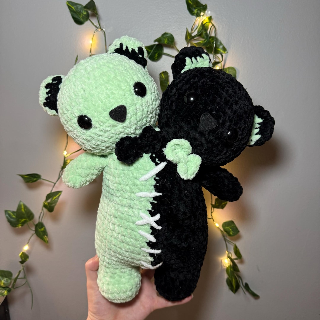 Crochet Two Headed Bear Mint Green & Black Bear Amigurumi Plushie Gift ...