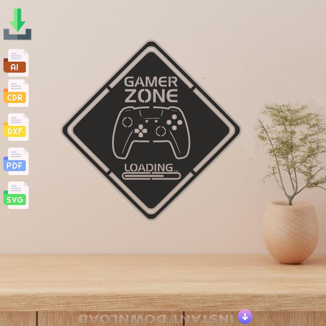Gamer Zone Design Laser Cut Svg Dxf Files Wall Sticker Engraving Decal ...